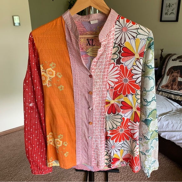 Desigual | Tops | Desigual Multi Pattern Colorful Button Down Floral ...